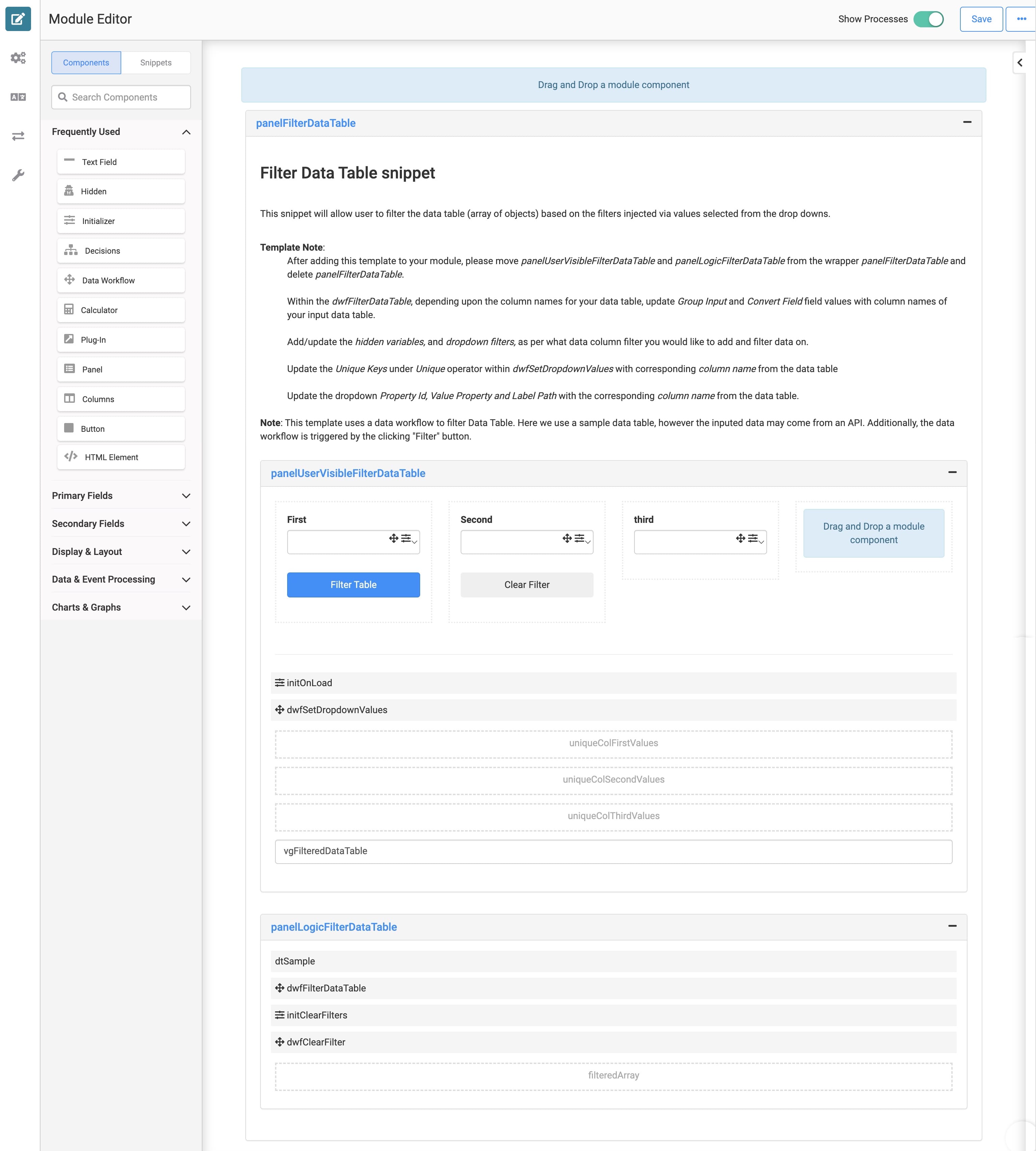 Filter Data Table Snippet